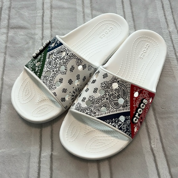 CROCS | Shoes | Crocs Slides Bandana Paisley Design | Poshmark
